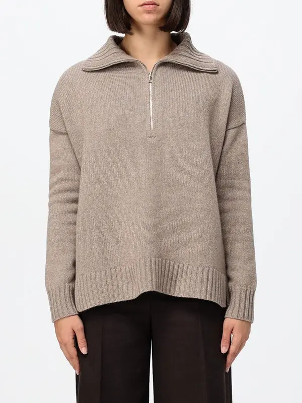 Max Mara Alpaca Blend Jumper With Stand Collar And Half-zip - Black