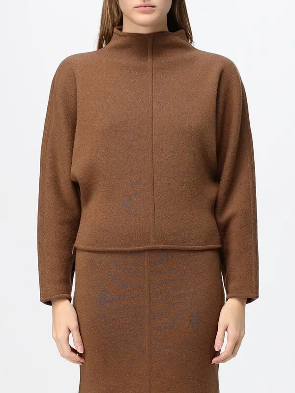 Max Mara Wool And Cashmere Funnel Neck Jumper With Dropped Shoulders - Brown