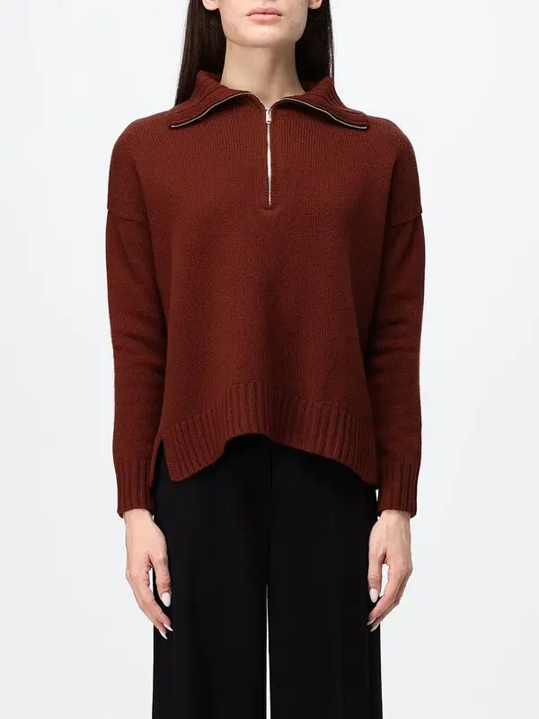 Max Mara Alpaca Blend Jumper With Stand Collar And Half-zip - Red