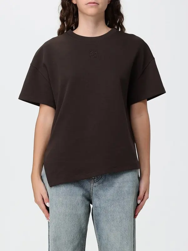 Loewe Asymmetrical Hem Cotton Crew-neck T-shirt With Short Sleeves - Brown