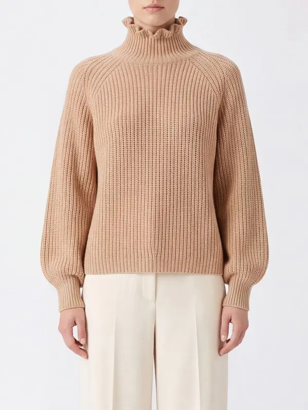 Max Mara Wool And Cashmere Turtleneck Jumper With Balloon Sleeves - Brown