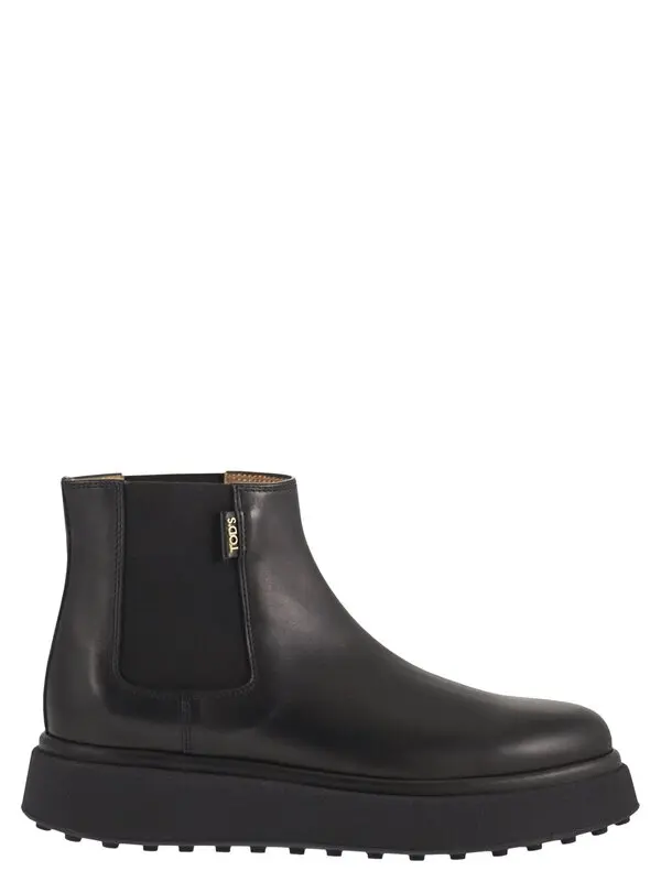 TOD'S Leather Chelsea Boots With Raised Rubber Sole - Black