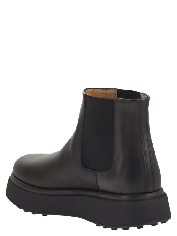 TOD'S Leather Chelsea Boots With Raised Rubber Sole