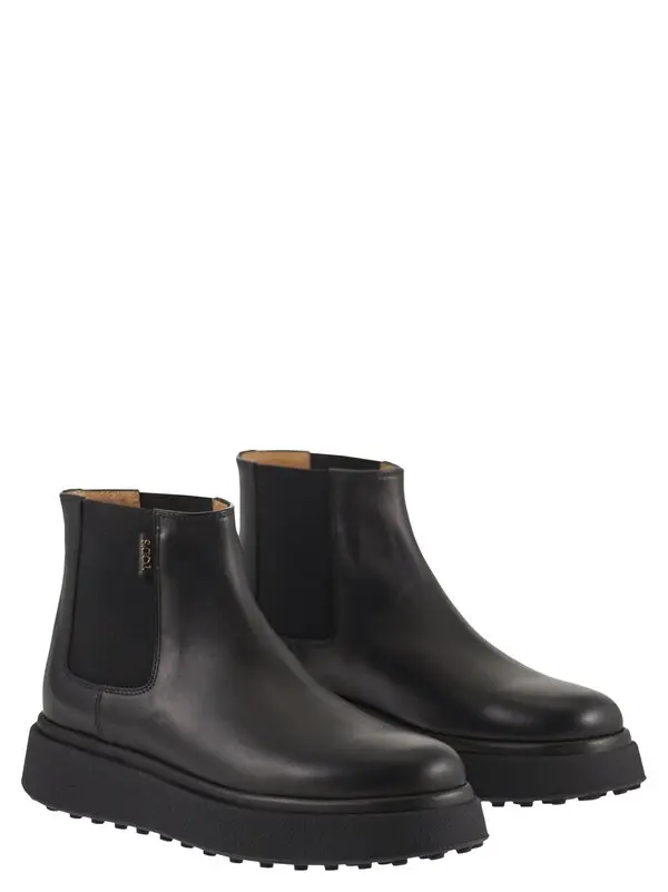 TOD'S Leather Chelsea Boots With Raised Rubber Sole