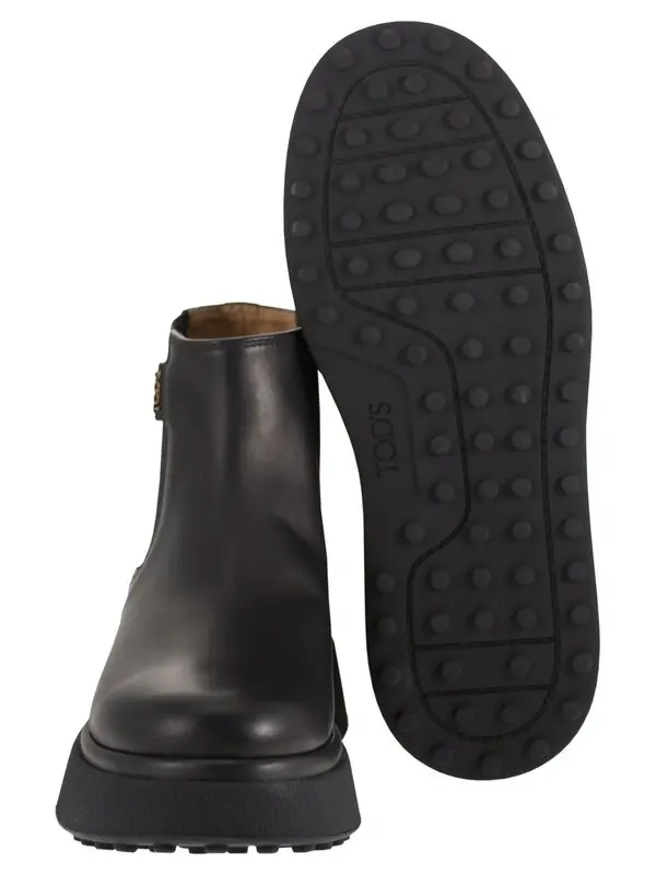 TOD'S Leather Chelsea Boots With Raised Rubber Sole