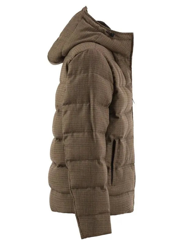 FAY Virgin Wool Houndstooth Down Jacket With Hood