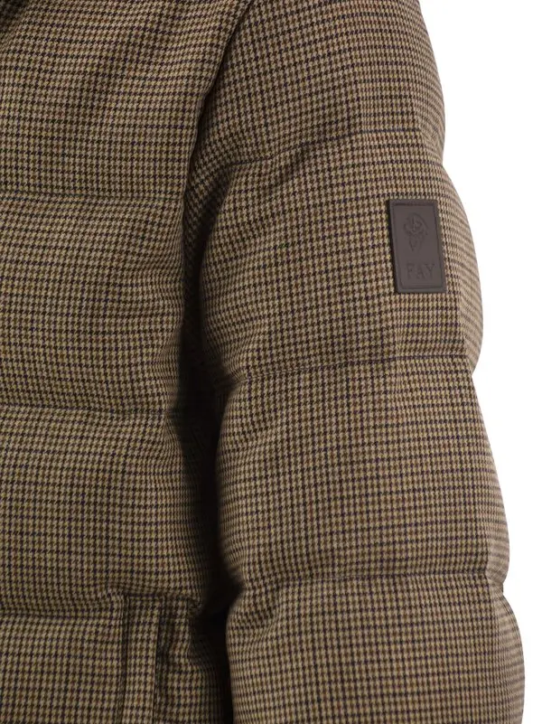 FAY Virgin Wool Houndstooth Down Jacket With Hood