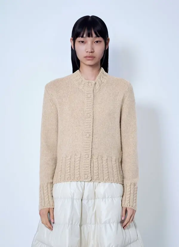 Moncler Ribbed Cardigan In Wool Blend - Multicolor