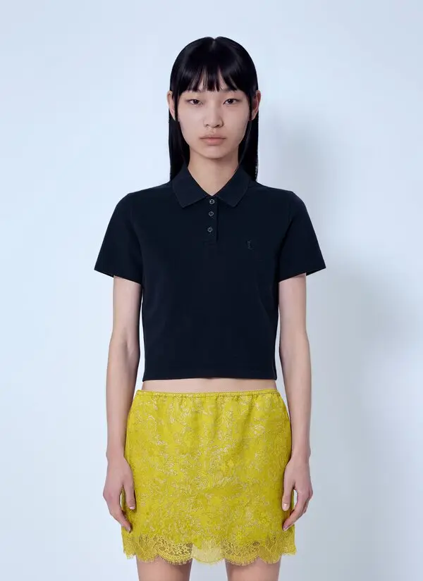 Saint Laurent Cassandre Cropped Polo Shirt - Midnight Navy