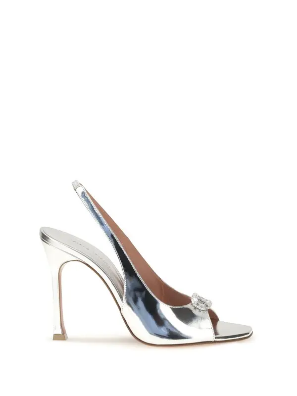 Amina Muaddi Mini Camelia Slingback Sandals - Silver