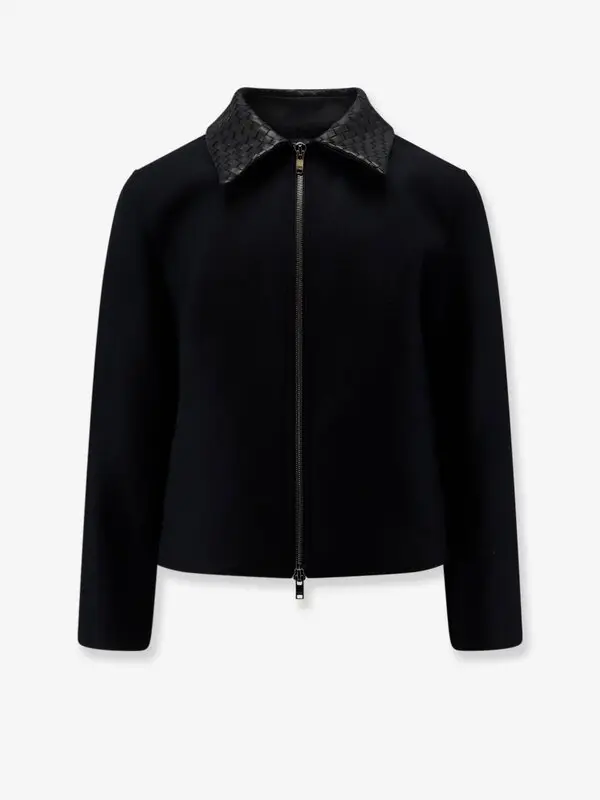 Bottega Veneta Wool Jacket With Leather Collar With Intrecciato Motif