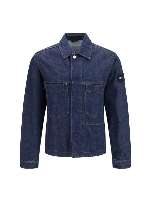 Stone Island Denim Biker Jacket - Blue