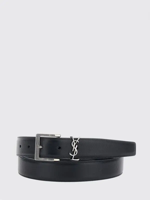 Saint Laurent Cassandre Calfskin Leather Belt With Monogram Buckle - Black