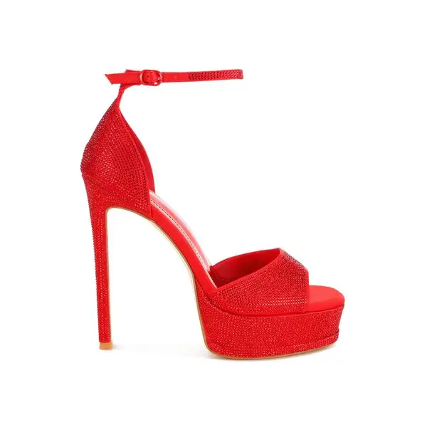 RAG & CO Alaya Rhinestones High Stiletto Heel Sandals In By - Red