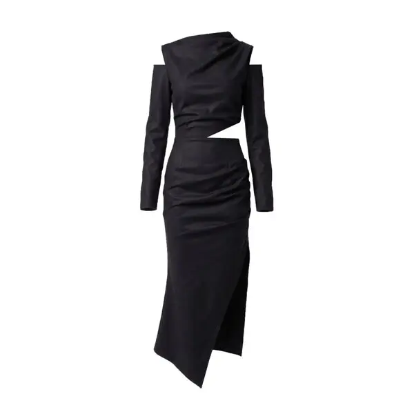 AVENUE N°29 Cut-out Asymmetric Wool Midi Dress