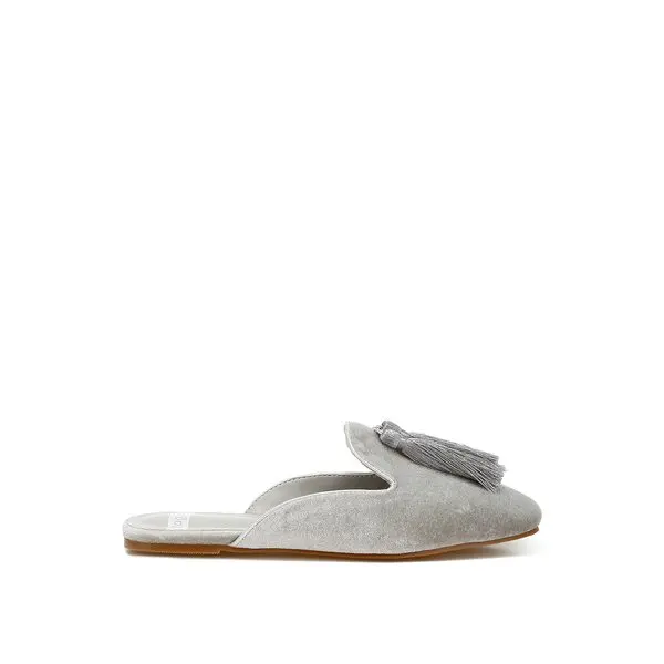 RAG & CO Cardinal Tassel Detail Velvet Mules In By - Silver