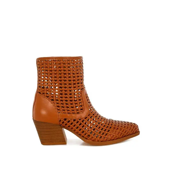 RAG & CO Artisole Woven Pleather Block Heel Boots In Tan - Brown
