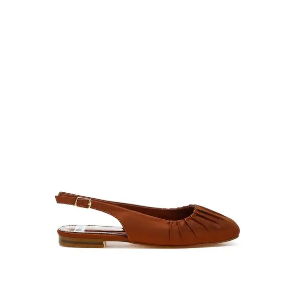 RAG & CO Cheeni Satin Square Toe Flat Slingbacks - Brown