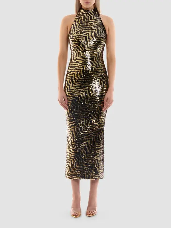 ZHIVAGO The Elsewhere Zebra Sequin Halter Midi Dress