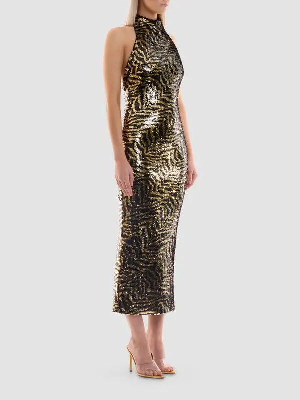 ZHIVAGO The Elsewhere Zebra Sequin Halter Midi Dress