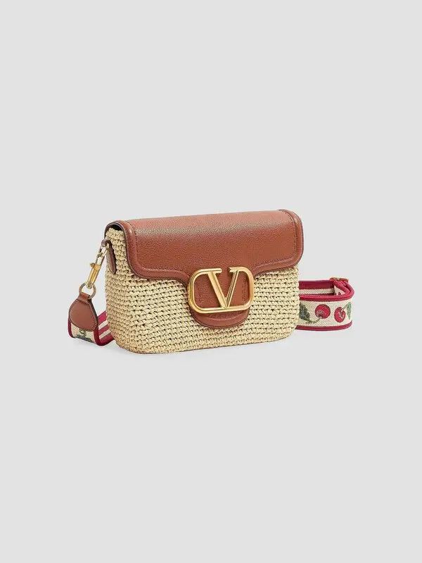 Valentino Garavani All Time Shoulder Bag In Raffia And Grainy Calfskin