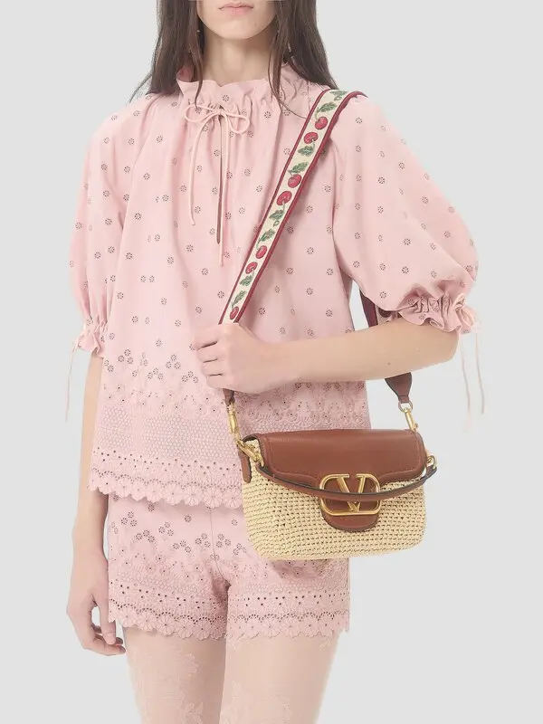 Valentino Garavani All Time Shoulder Bag In Raffia And Grainy Calfskin