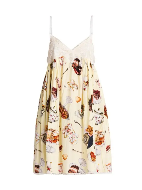 Moschino High Tea Print Lace Silk Minidress - Multi Ivory