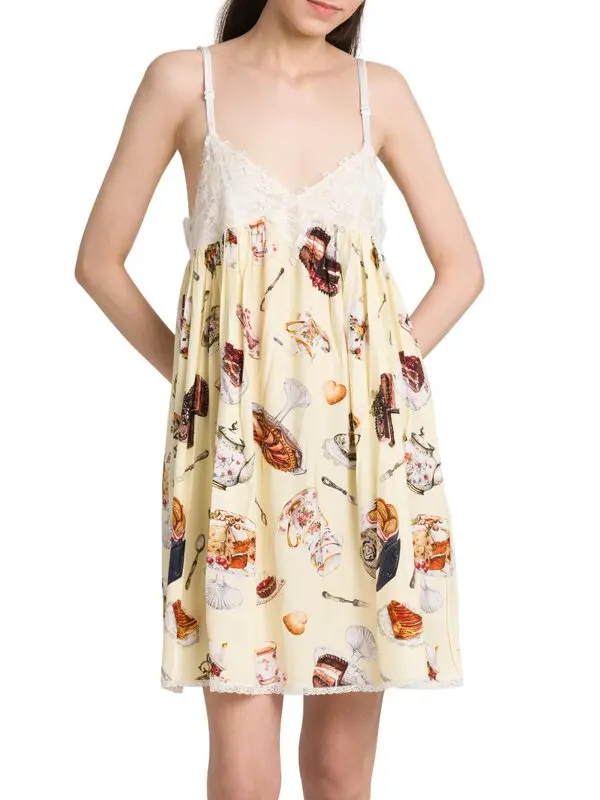 Moschino High Tea Print Lace Silk Minidress