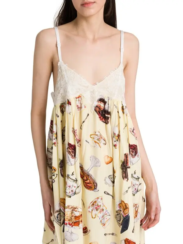Moschino High Tea Print Lace Silk Minidress