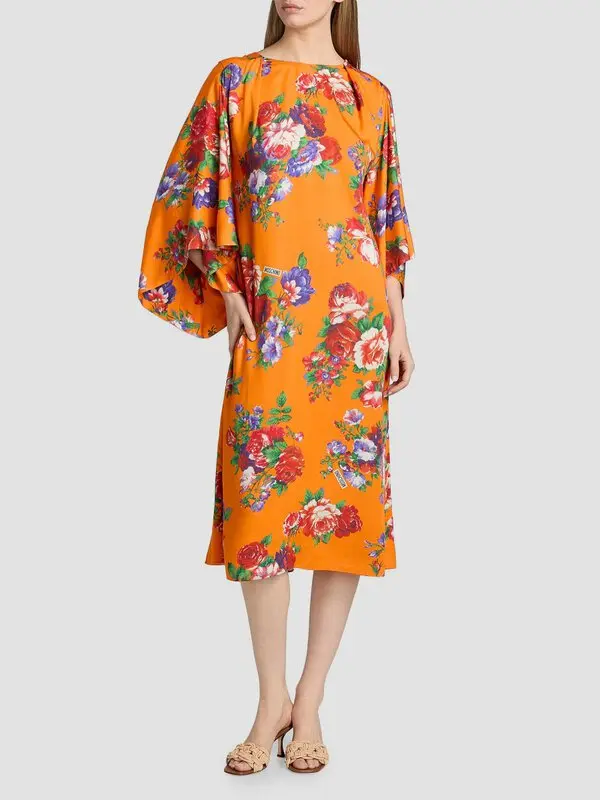 Moschino Floral Jersey Draped Midi-dress