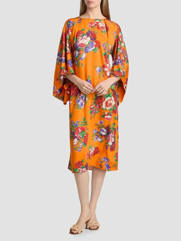Moschino Floral Jersey Draped Midi-dress