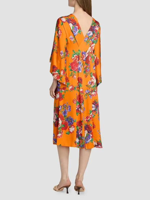 Moschino Floral Jersey Draped Midi-dress