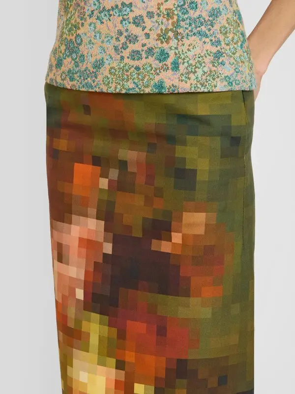 Dries Van Noten Sentista Pixelated Floral Cotton Midi Skirt