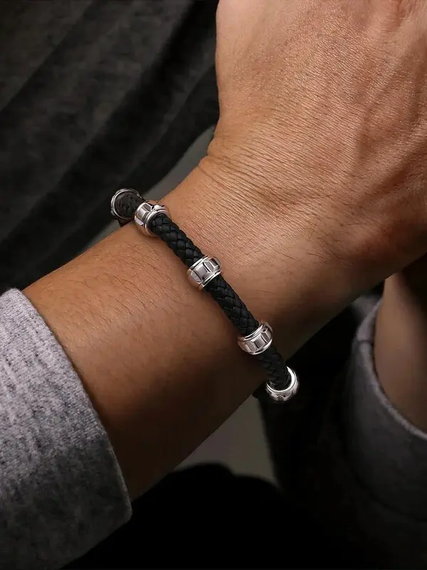 GABRIEL & CO Geo Braided Leather & Sterling Bracelet