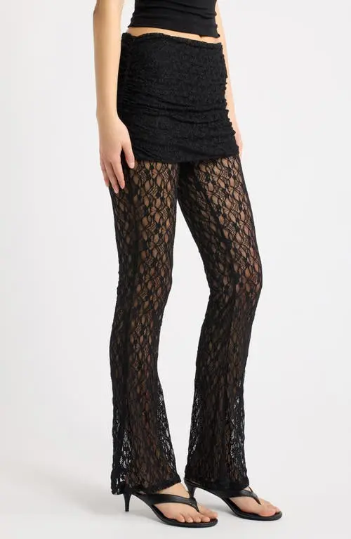 HELLO MOLLY Lace Charm Ruched Waist Flare Leg Pants