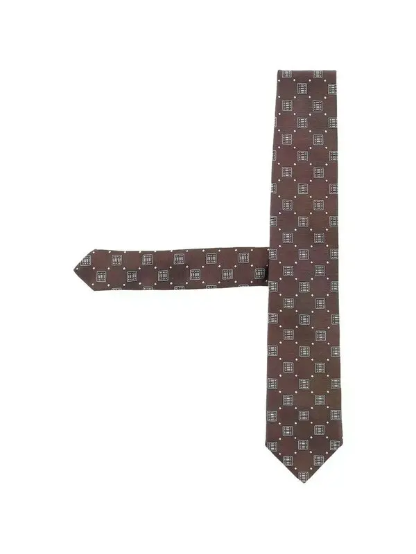 BOSS Geometric-print Tie - Mushroom