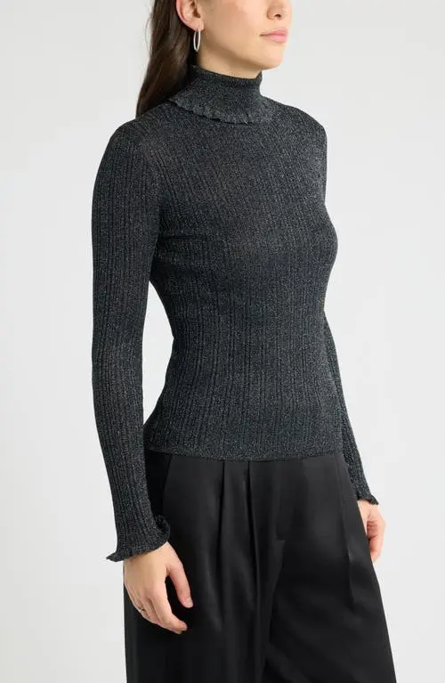 Caslon Metallic Ruffle Turtleneck Sweater - Black
