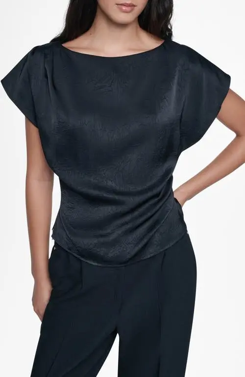 Dkny Flutter Sleeve Bateau Neck Top - Black