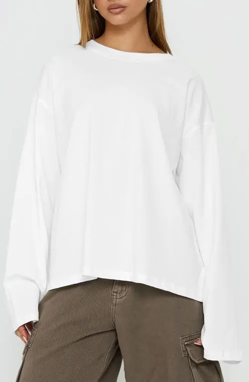 Princess Polly Settle Down Oversized Long Sleeve T-shirt - White