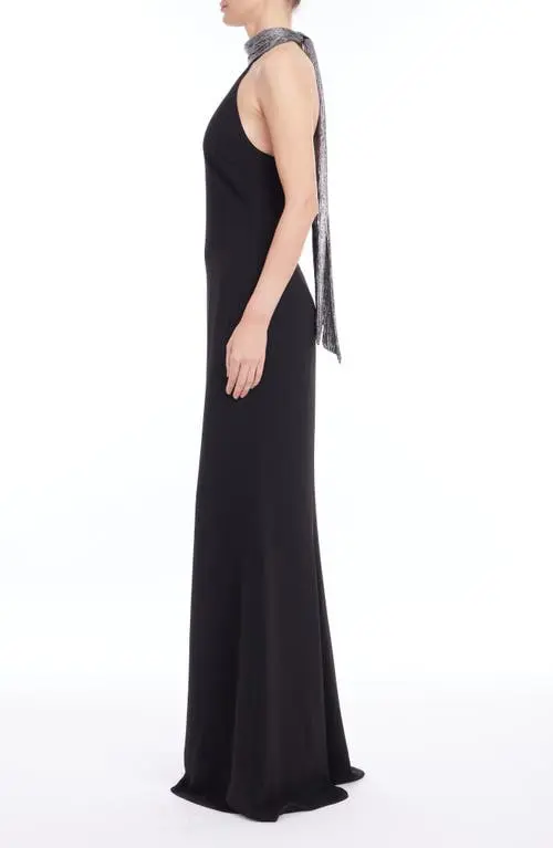 Badgley Mischka Metallic Collar Column Gown