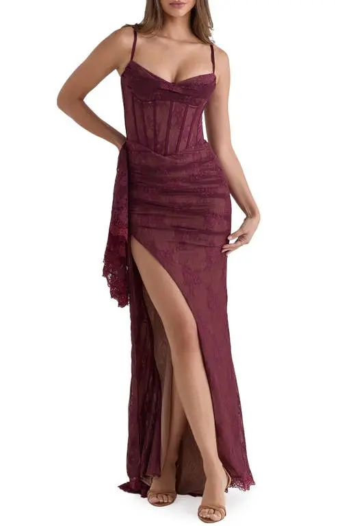 House Of Cb Austelle Lace Corset Maxi Dress - Cabernet