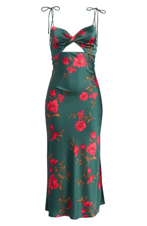 HELLO MOLLY Fool Me Once Twist Tie Strap Floral Midi Dress - Print