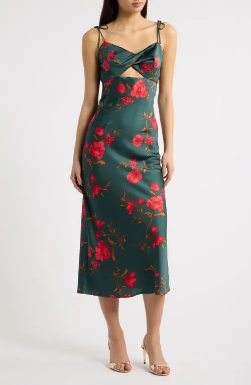 HELLO MOLLY Fool Me Once Twist Tie Strap Floral Midi Dress - Print