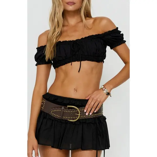 Princess Polly Corabel Off The Shoulder Micro Crop Top - Black