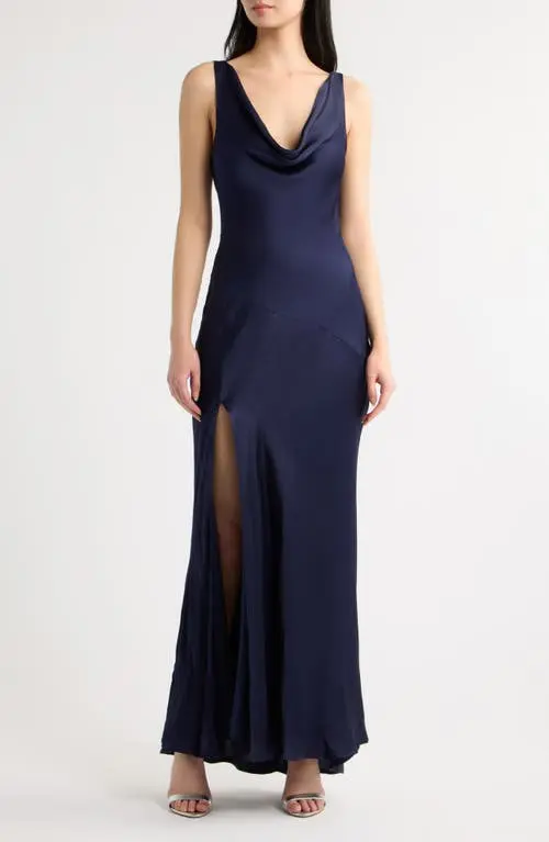 HELLO MOLLY The Loretta Cowl Satin Dress - Blue