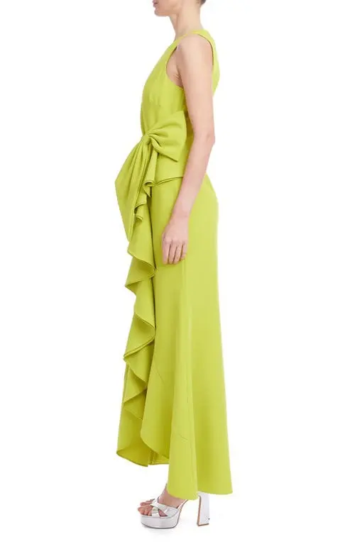 Badgley Mischka Bow Accent Ruffle High-low Gown - Chartreuse