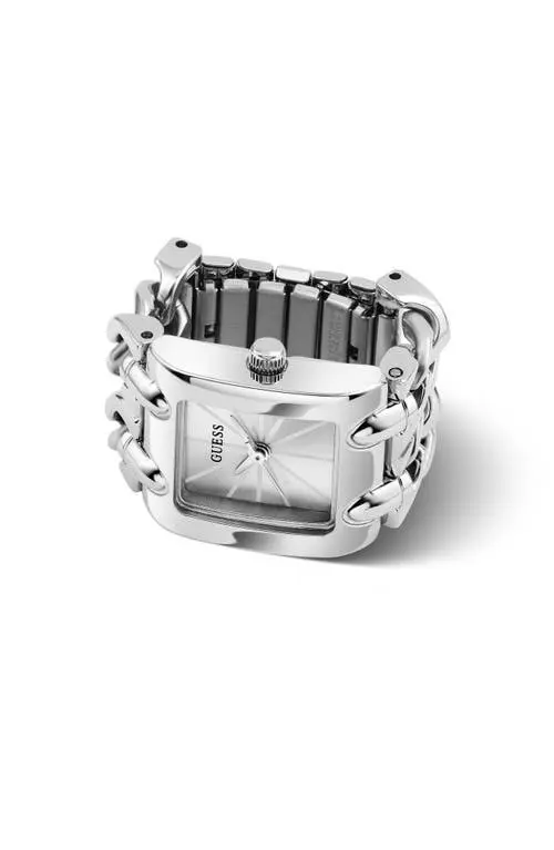 Guess Rectangle Sunray Dial Ring Watch - Silver-tone