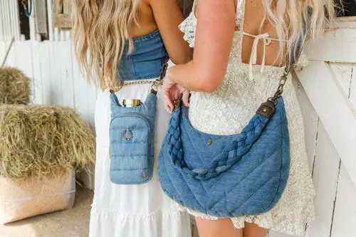 WANDERFULL Half Moon Hydrohobo Bag With Water Bottle - Denim
