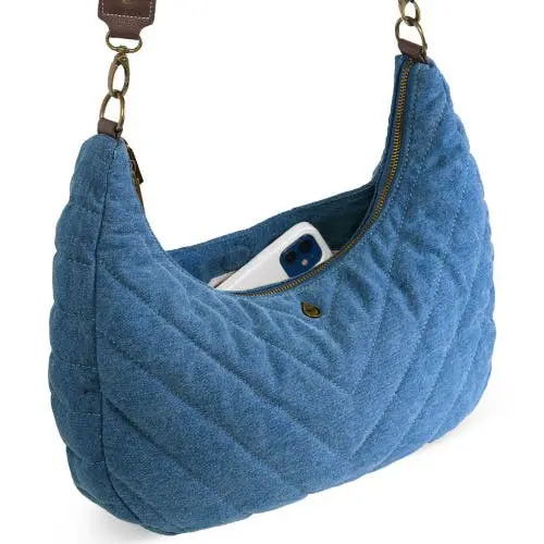 WANDERFULL Half Moon Hydrohobo Bag With Water Bottle - Denim