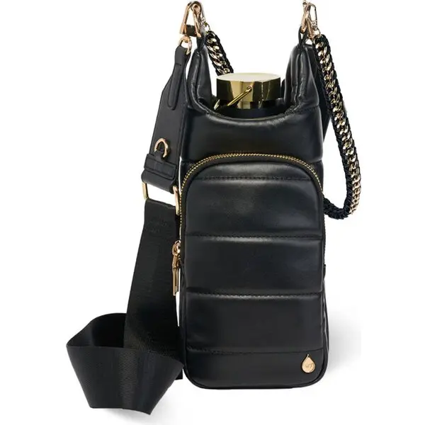WANDERFULL Vegan Leather Hydrobag Crossbody Water Bottle Bag With Strap Bundle - Black